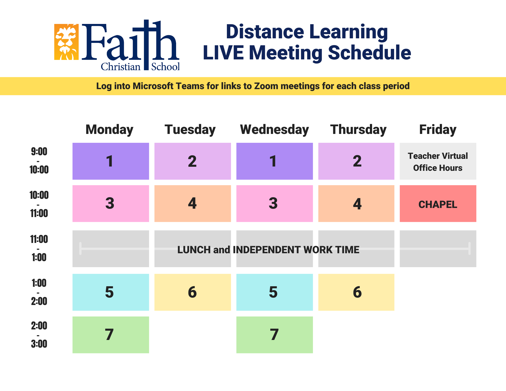 Class Schedule - Faith Christian School, Inc.